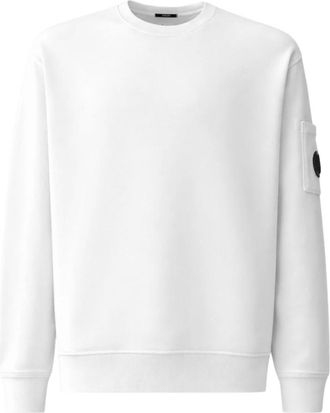 C.P. Company C.p. Company, Homme, Sweatshirts et sweats &agrave; capuche, Blanc, Taille: XL Cotton Diagonal Fleece Crewneck Lens SweaT-shirt