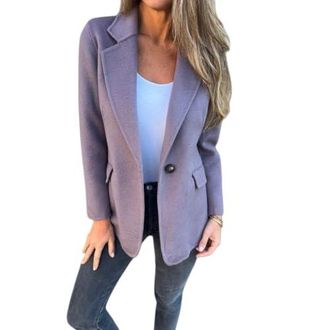 Generic Blazer pour femme - Couleur unie - Blazer d&eacute;contract&eacute; - Veste de travail habill&eacute;e &agrave; simple boutonnage, violet clair, 5XL