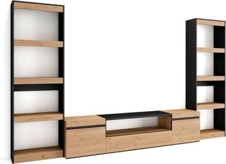 Skraut Home Skraut Home - Ensemble Meuble tv, Meuble Salon Complet, 320x186x35cm, Pour les tv jusqu&agrave; 80, Salon Complet, Style moderne, Ch&ecirc;ne et noir