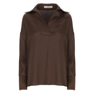 D.exterior Bluse mit Samtkragen und V-Ausschnitt - - Blouses & Shirts - Damen - Braun - S