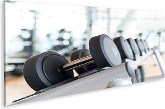 Islandburner Bild auf Leinwand Sport Fitness Gewichtheben und Gesundheitsvorsorge Konzept Nahaufnahme von Hanteln im Fitnessstudio Wandbild Leinwandbild Bilder für
