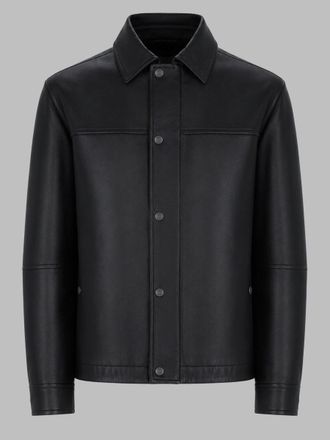 HUGO BOSS Mens Leather Jacket Joban Black Sheep