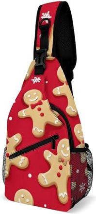 Generic Mode Sacoche Porté épaule Pain de Noël à pois rouges et flocons de neige Sacs Poitrine Léger,Réglable Sac à Dos Militaire pour école Camping Randonnée