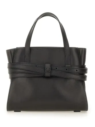 Moschino Womens Tie Me Bag Small Black Leather Shoulder