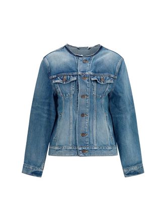 Balenciaga Womens Denim Jacket Hourglass Dark Blue Merino Wool