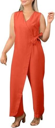 Generico Combinaisons élégantes pour femme en lin et coton légères confortables, combinaison deux pièces confortable sans manches chemise + pantalon avec poche