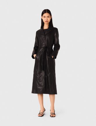 Maje Trench Long En Cuir - Noir - Taille 34 - Maje