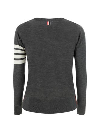 Thom Browne Mens Virgin Wool Sweater Med Grey Fleece Ovis Aries