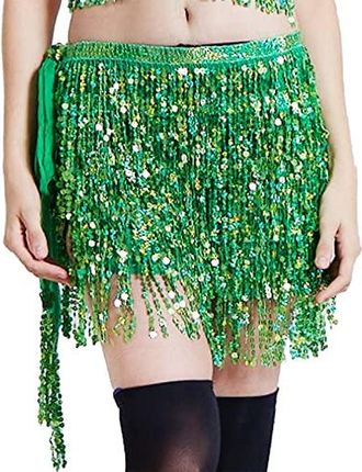 Generic Bkazwe Jupe Courte &agrave; Sequins et Franges Tenue Festival Coachella Jupe Danse Orientale &agrave; Paillettes Vibrantes - &Eacute;charpe Hanche R&eacute;glable Festival - Tenu