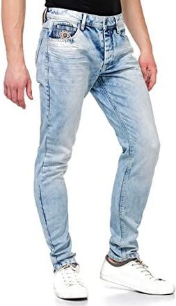 Cipo & Baxx Jean pour homme : pantalon en jean confortable coupe droite avec coutures contrastées distinctives, pantalon de loisirs durable pour homme au design m