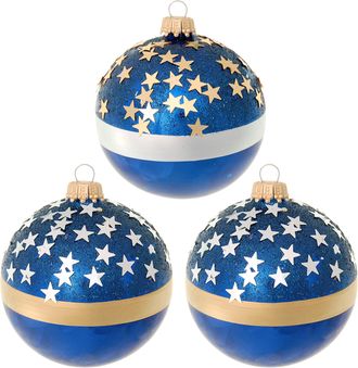 Krebs Glas Lauscha Weihnachtsdekoration/Christbaumschmuck aus Glas - Weihnachtskugeln - Motiv: Sternennacht - 3 St&uuml;ck - Gr&ouml;&szlig;e: ca. 8 cm