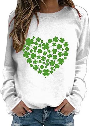 Generic Sweat-shirt pour femme - Pull léger pour la Saint-Patrick - Imprimé trèfle irlandais porte-bonheur - Tunique verte à manches longues - Col rond - Impr