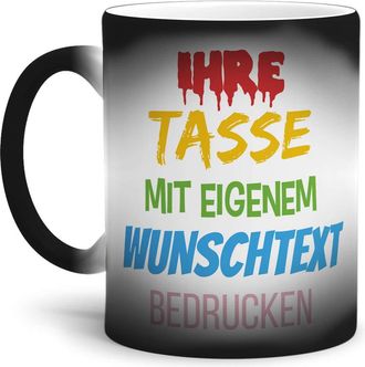 Tassendruck Zauber-Tasse selbst gestalten/mit eigenem Text beschriften/Spruch-Tasse mit Farbwechseleffekt/Links & Rechts vom Henkel Bedruckt