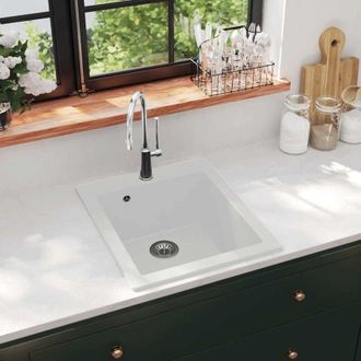 vidaXL Granitsp&uuml;le Einzelbecken Cremewei&szlig; - Vidaxl