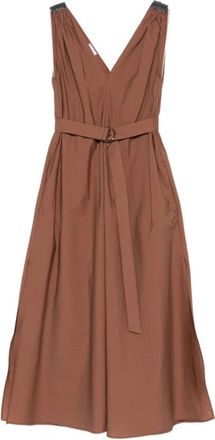 Brunello Cucinelli Femme, Robes, Brun, Taille: 38 FR Beaded Shoulder Strap V-Neck Dress