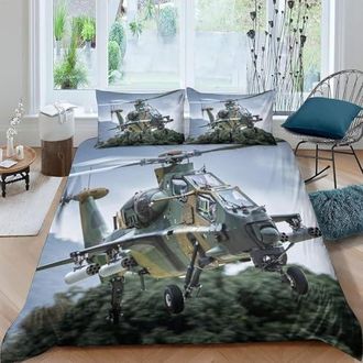Generic Housse de Couette 240x260 H&eacute;licopt&egrave;re Arm&eacute; Parure de Lit Guerre Militaire en Jungle 3D Douce Respirante Microfibre Housse Couette 2 Personne avec Ferm