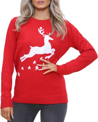 Noroze Damen Weihnachten Pullover Frohe Weihnachten Geschenke Frauen Elf Pulli Gestrickter Pullover (40, Rentier-Sterne Rot)