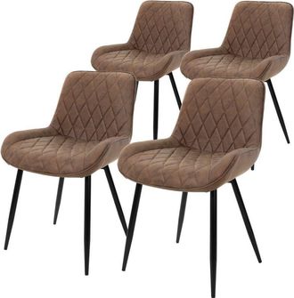 ML Design Lot de 4 Chaises de Salle &agrave; Manger, avec Dossier et Accoudoirs, Marron, Assise en Mat&eacute;riau Synth&eacute;tique, Pieds en M&eacute;tal, Chaise Rembourr&eacute;e de Cuisine