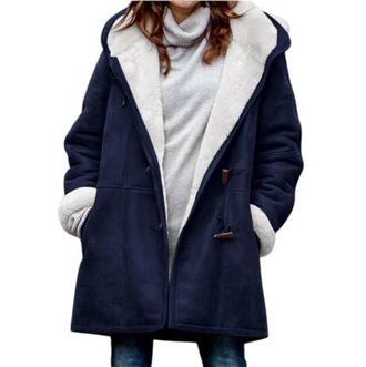 Generic Veste polaire pour femme avec doublure Sherpa, col &agrave; revers, veste chaude en peluche Sherpa rembourr&eacute;e, boutons, manteau dext&eacute;rieur, bleu marine, 5XL