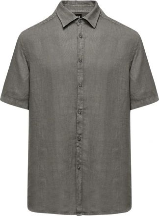 Bomboogie Homme, Chemises, Gris, Taille: M Linen Short Sleeve Shirt