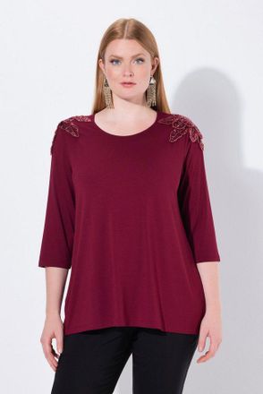 Ulla Popken Longsleeve Shirt Pailletten-Bl&uuml;ten A-Linie Rundhals 3/4-Arm
