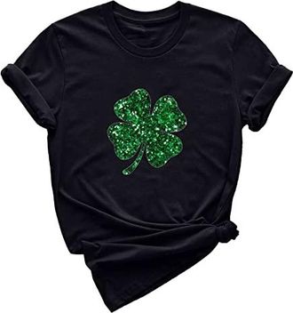 Generic T-shirt de la Saint-Patrick pour femme - Style décontracté - Imprimé trèfle porte-bonheur - Doux - Coupe ajustée - Léger - Manches courtes - Costume d