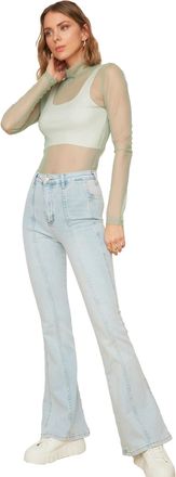 Trendyol Damen Herren Hoher Bund Flared Jeans, Light Blue, 42