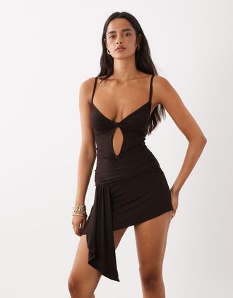 Motel Ginny robe courte asym&eacute;trique chocolat-Marron