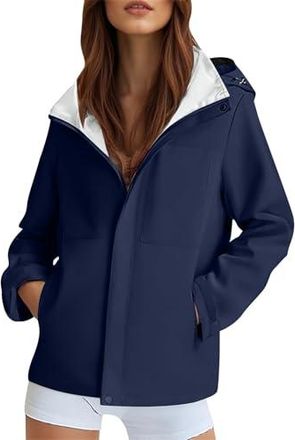 Generic Veste dhiver chaude en fausse polaire pour femme avec capuche amovible, bleu marine, 5XL