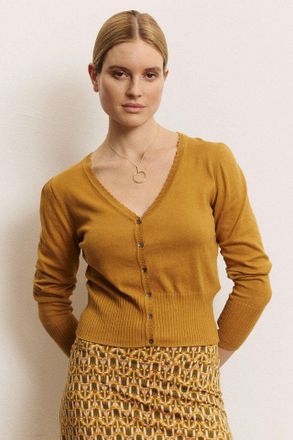 Tranquillo Cardigan Damen Linaa GOTS-Bio-Baumwolle V-Ausschnitt Zierkante kurze Passform Unifarbene Strickjacke hautschmeichelnd, atmungsaktiv und luftig