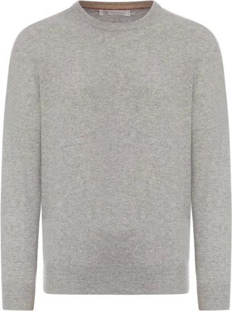 Brunello Cucinelli Homme, Pulls, Gris, Taille: L Pull Col Rond Essentiel en Cachemire