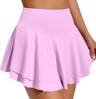 Generic Jupe de tennis pour femme avec short crois&eacute;e - Mini jupe de golf taille haute avec poches - Robe d&eacute;t&eacute; boh&egrave;me pour vacances &agrave; la plage - Essentiels de 