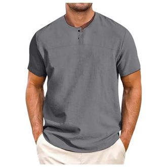 Generic Meilicloth T-shirt en lin pour homme - Manches courtes - Chemise d&eacute;t&eacute; &agrave; manches courtes - Chemise de plage - Chemise d&eacute;contract&eacute;e - Pour les vacances 
