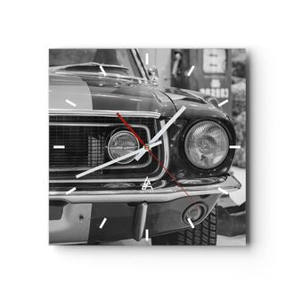 Arttor Modern Wanduhr Ford Mustang Mach 30x30cm Quadrat Klein Wand Uhr Glas Analog Zimmeruhren K&uuml;che B&uuml;ro Wohnzimmer Glasuhr Wall Clock Dekoration Design Wan