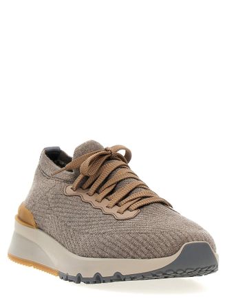 Brunello Cucinelli Stretch Knit Low Sneaker - Taupe