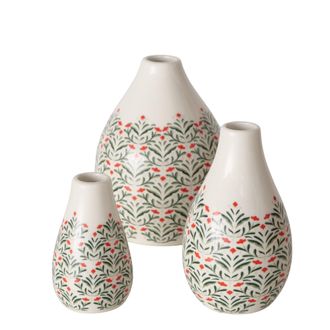 Boltze Vase Paris (3 TLG., Farbe Gr&uuml;n/Wei&szlig;, aus Porzellan, Florales Design, H&ouml;he 12 cm, &Oslash; 9 cm, Rund, Handgearbeitet, Wasserfest, Blumenvase, Dekoration) 206