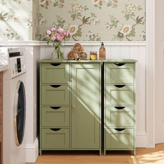 Vasagle Vasagle - Meuble de rangement salle de bain 4 tiroirs - Placard avec porte - &Eacute;tag&egrave;re r&eacute;glable 3 niveaux - Dimensions 30 x 55 x 82 cm - Vert laurier