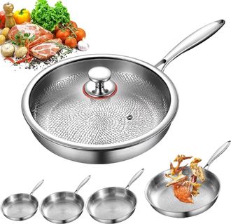 Generic Titanium Pan Pro mit Deckel, langlebige, kratzfeste, antihaftbeschichtete Titanium-Nutri-Pfannen, Titan-Bratpfannen zum Kochen mit Antihaftbeschichtun