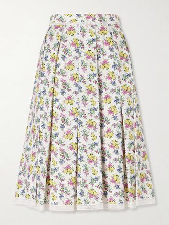 Dolce & Gabbana Jupe Midi Pliss&eacute;e En Popeline De Coton &Agrave; Imprim&eacute; Fleuri - Blanc