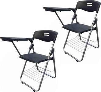 Generic 2er Set graue Klappst&uuml;hle mit Schreibtabletten - tragbarer Stahlrahmen f&uuml;r Trainingskonferenzen, Gesch&auml;ftstreffen und Lernen - Platzsparendes und leic