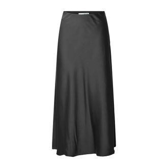 Selected Satin-Midirock - - Skirts - Damen - Grau - S
