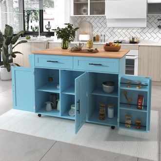 Generic Speisewagen Faltbare Arbeitsplatte Sideboard mit Schubladen Aufbewahrungst&uuml;r R&auml;der K&uuml;chenschrank Massivholzf&uuml;&szlig;e umschaltbar Buffet Kabinett Schlie&szlig;f&auml;c