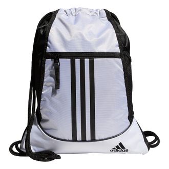 adidas Alliance Rucksack mit Kordelzug, Turnbeutel, Marineblau, Einheitsgröße, Weiß/Schwarz, Einheitsgröße, Alliance Sporttasche, leicht, athletisch, klein, 