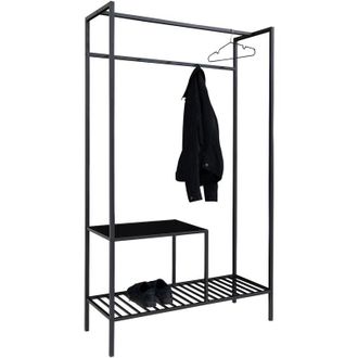 M&S Collection Garderobenschrank - Schwarz - 2 Ablagen - 5 Kleiderhaken - Stahl-Garderobe mit Kleiderstange