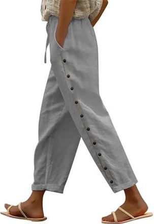Generic Pantalon dété léger pour femme - Taille 48 - Pantalon tendance à jambe large pour femme - Grande taille - Coutures avant - Jambe large - Pantalon carg