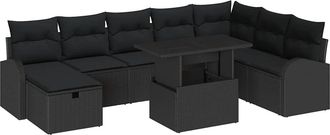 vidaXL Vidaxl Set Divano Da Giardino 9 Pz Nero Polyrattan