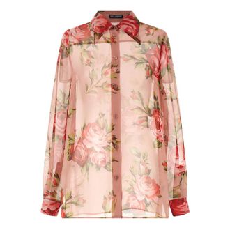 Dolce & Gabbana Seidenchiffon-Shirt mit Blumenmuster - - Blouses & Shirts - Damen - Rosa - XS