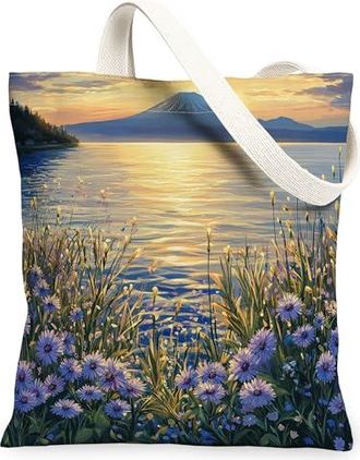 Generic Sac fourre-tout en toile de bleuet printanier pour le shopping, 33 x 38,1 cm, sac d&eacute;picerie r&eacute;utilisable pour femme, motif floral de voyage, d&eacute;coratio