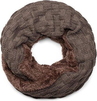 styleBREAKER &eacute;charpe ronde &agrave; mailles fines chaude avec motif tresse et doublure int&eacute;rieure en polaire tr&egrave;s douce, &eacute;charpe snood, unisexe 01018150, couleur:Taupe