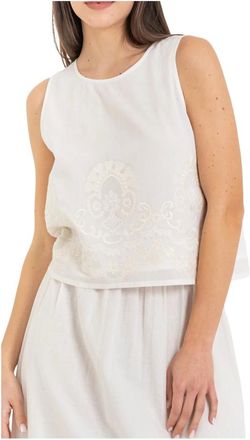 Kocca Femme, Tops, Blanc, Taille: 44 FR Blouse sans Manches en Coton avec Broderie Florale
